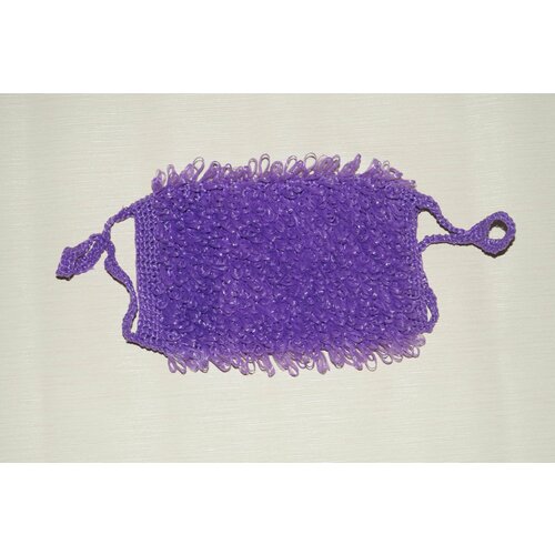 Мочалка для тела двойная из полипропилена фиолетовая 250х150 мм / ручная работа / плотная вязка