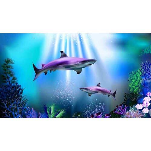 Картина на холсте 110x60 LinxOne "Фантазия мир подводный акулы" интерьерная для дома / на стену / на кухню / с подрамником
