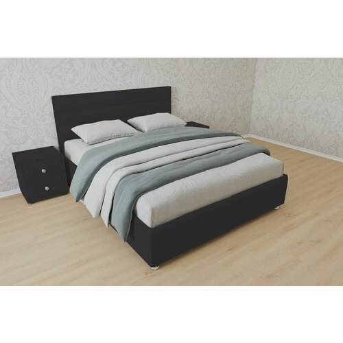 Двуспальная кровать Милан 180x200 основание металлическое с ламелями велюр черный ножки 5 см