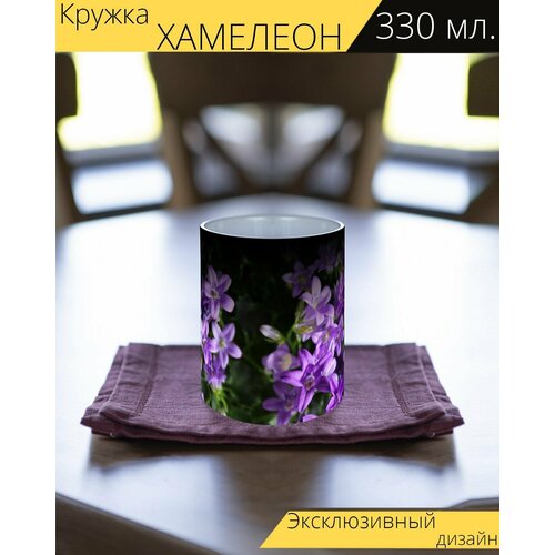 Кружка хамелеон с принтом "Фиолетовый, цветок, завод" 330 мл.