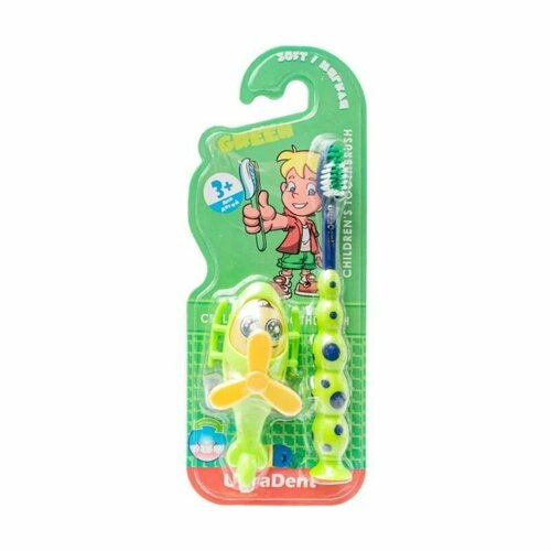 Детская зубная щетка с игрушкой для мальчиков UltraDent Kid's "Green"