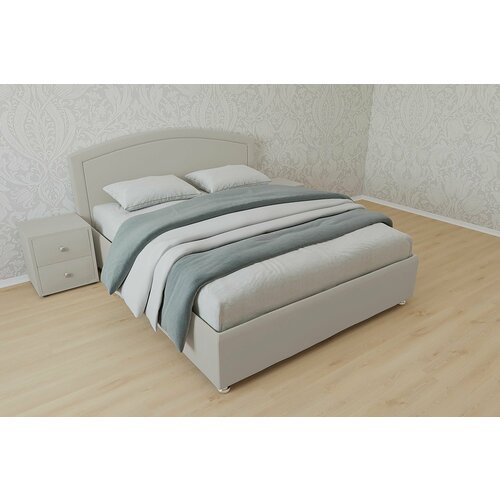 Двуспальная кровать Майями 200x200 основание металлическое с ламелями велюр бежевый ножки 5 см