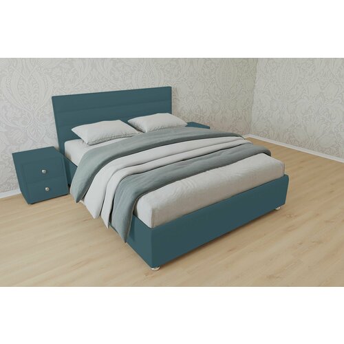 Двуспальная кровать Милан 160x200 основание металлическое с ламелями велюр бирюзовый ножки 13 см хром