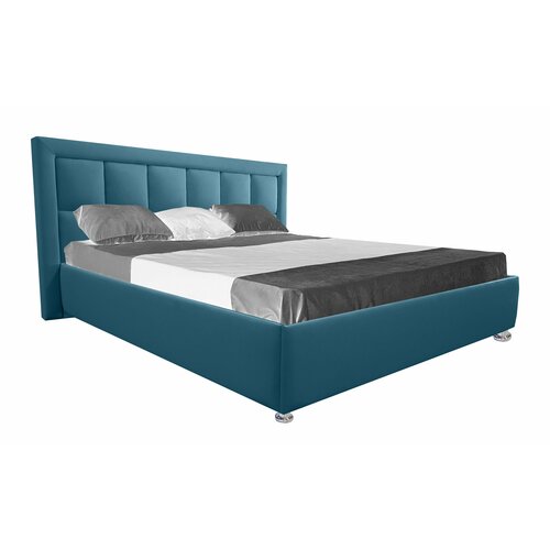 Двуспальная кровать Флорида 180x200 с подъемным механизмом и с коробом для белья велюр бирюзовый ножки 13 см хром