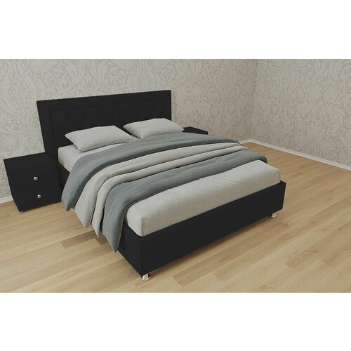Односпальная кровать Алания 80x200 основание металлическое с ламелями велюр черный ножки 5 см