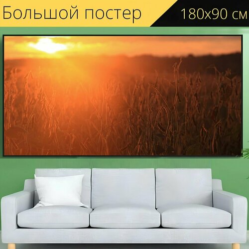 Большой постер "Восход солнца, солнце, заход солнца" 180 x 90 см. для интерьера