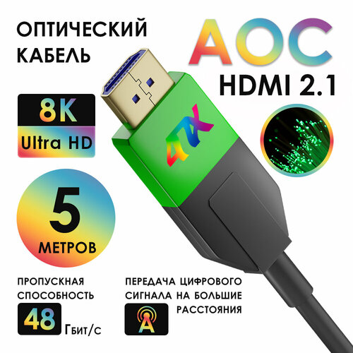 Кабель 5м оптический HDMI 2.1 8K 60Hz для PS5 Xbox X (4PH-H200) черный; зеленый