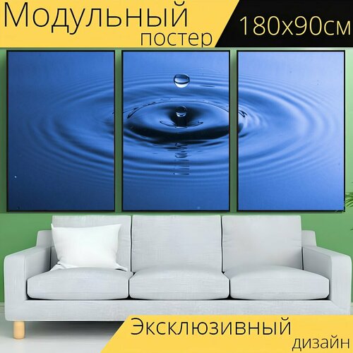 Модульный постер "Вода, капля воды, капля" 180 x 90 см. для интерьера