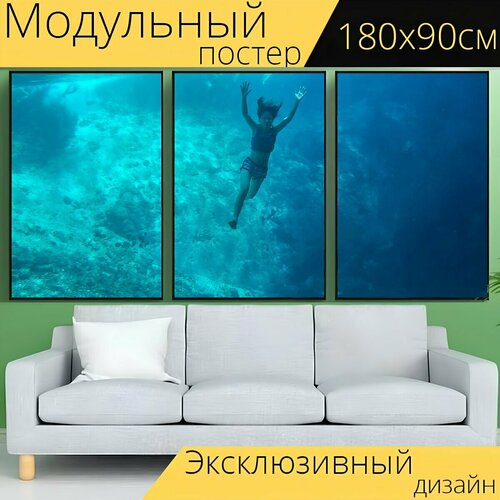 Модульный постер "Море, океан, синий" 180 x 90 см. для интерьера