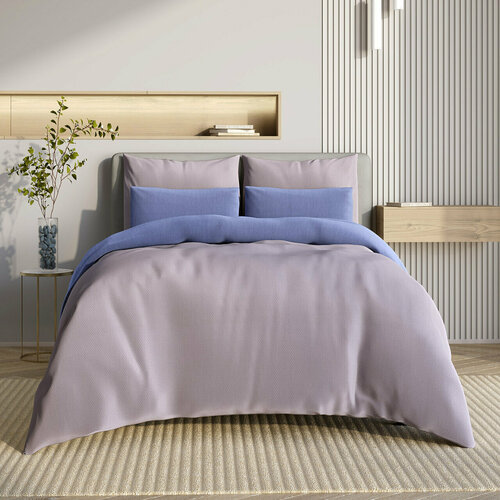 Комплект постельного белья евро 180 с резинкой Гармоника "Моно", 4 наволочки, сатин (хлопок 100%), розовый, синий, Ecotex