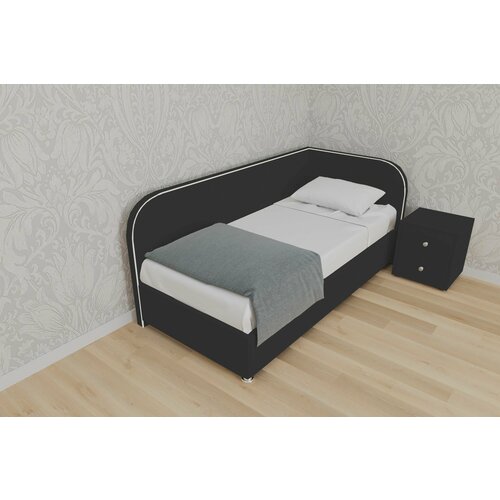 Односпальная кровать Скаут 120x200 основание металлическое с ламелями велюр черный ножки 5 см угол левый