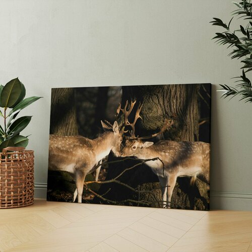 Картина на холсте (олень пятнистый дикий лесной благородный лань) 80x100 см/для интерьера/в комнату/на стену/в подарок