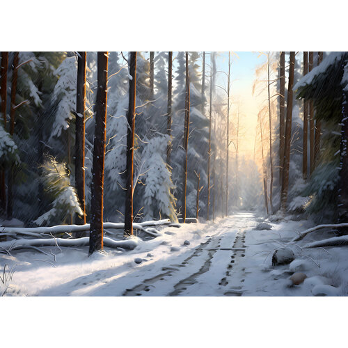 Постер - "Покрытые снегом леса"на самоклеющейся / А2 / в тубусе без рамы