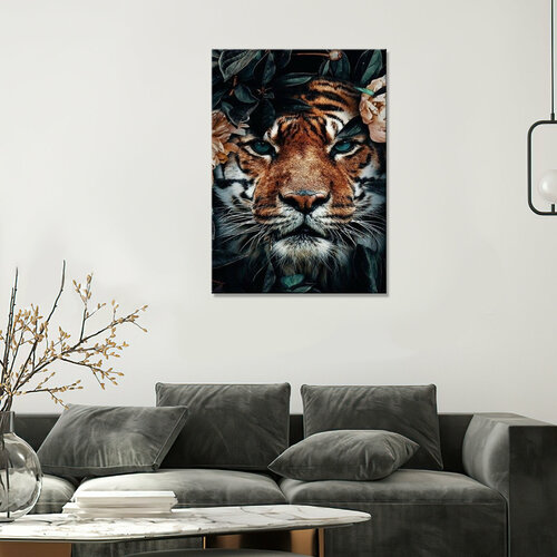 Интерьерная картина на холсте - Тигр в цветах 20х30