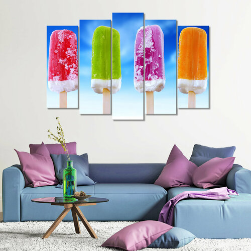 Модульная картина/Модульная картина на холсте/Модульная картина в подарок/Colored fruit ice-cream - Цветное мороженое фруктовый лёд 150х100