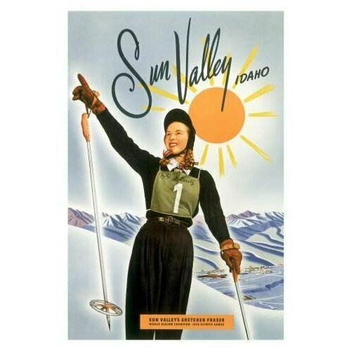 Плакат, постер на бумаге Olympic Game-Sun Valley-Олимпийские игры-Сан-Валли. Размер 21 х 30 см