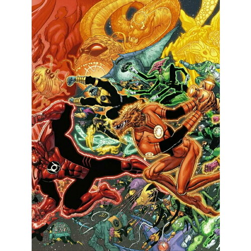 Плакат, постер на бумаге Green Lantern (Модульные постеры)-1/Зеленый Фонарь/искусство/арт/абстракция/творчество. Размер 42 х 60 см