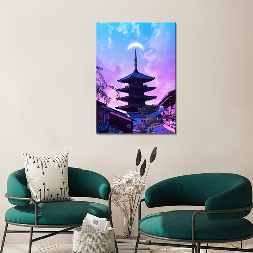 Интерьерная картина на холсте - Красивая пагода под луной 40х60