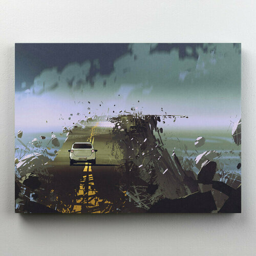 Интерьерная картина на холсте "Машина и разрушающаяся дорога" размер 40x30 см