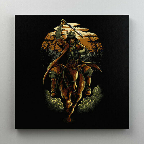 Интерьерная картина на холсте "Иллюстрация - японский воин на коне" размер 25x25 см