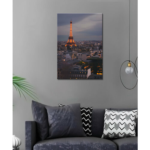 Картина/Картина на холсте для интерьера/Картина на стену/Картина для кухни/ -вечерний город париж франция 30х40