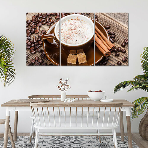 Модульная картина/Модульная картина на холсте/Модульная картина в подарок/Coffee in a brown cup - Кофе в коричневой чашке 90х50