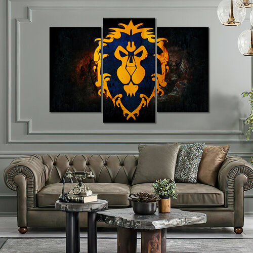 Модульная картина/Модульная картина на холсте/Модульная картина в подарок/Lion Alliance World of Warcraft/Лев Альянс Мир Варкрафта 120х80