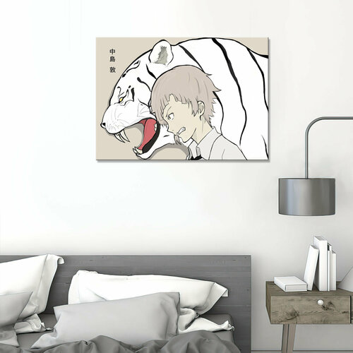 Интерьерная картина на холсте - Накаджима на фоне белого тигра 30х40