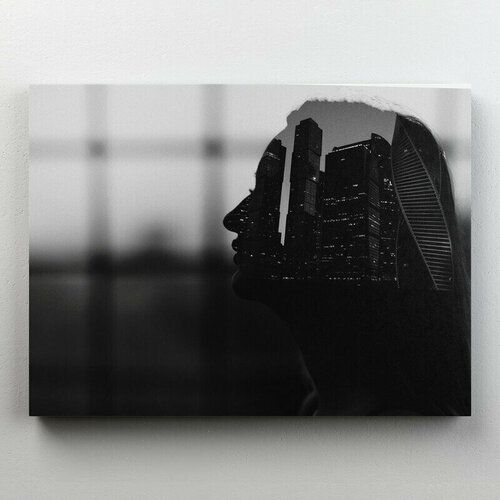 Интерьерная картина на холсте "Двойная экспозиция - Отражение города в девушке" размер 30x22 см