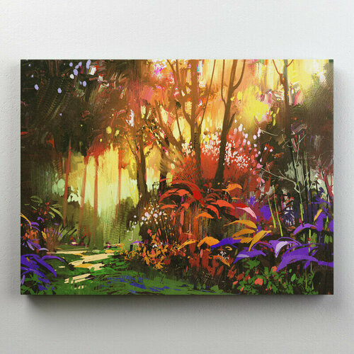 Интерьерная картина на холсте "Живопись - цветущий лес в разноцветных цветах" размер 30x22 см