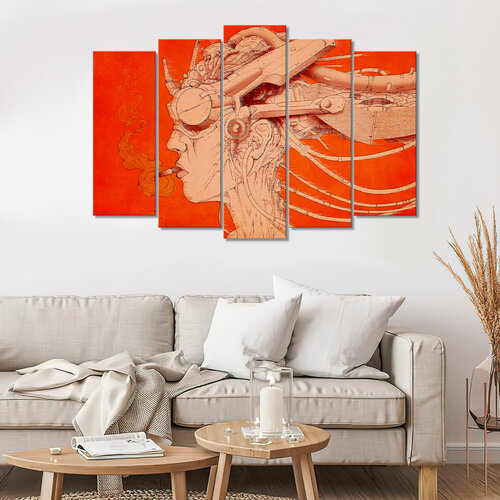 Модульная картина/Модульная картина на холсте/Модульная картина в подарок/Orange Cyberpunk/Оранжевый киберпанк 150х100