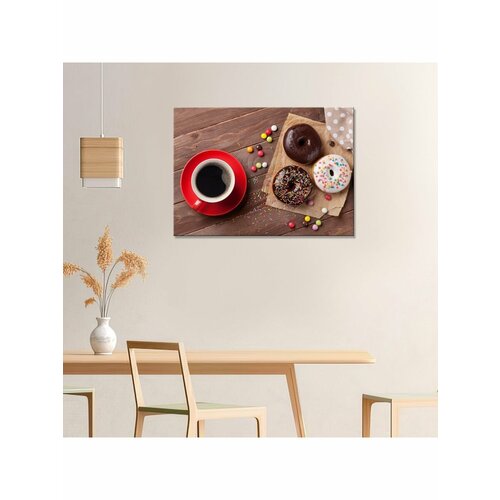 Картина на холсте с подрамником Пончики и чашка кофе 60х80