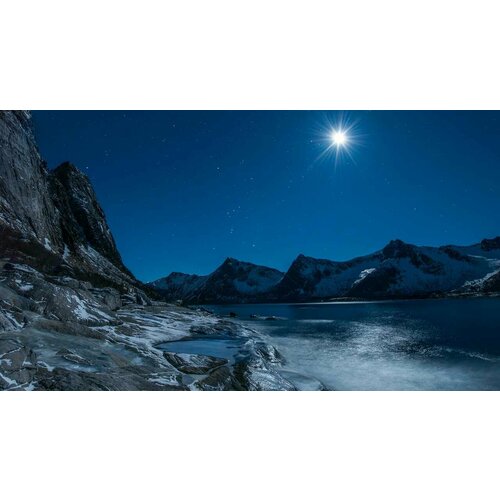 Картина на холсте 60x110 LinxOne "Evening stars lake mountains" интерьерная для дома / на стену / на кухню / с подрамником