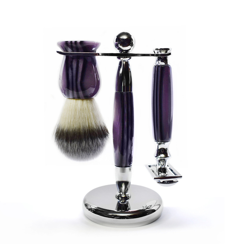 Мужской набор для бритья Premium фиолетовый: бритвенный станок, помазок, подставка