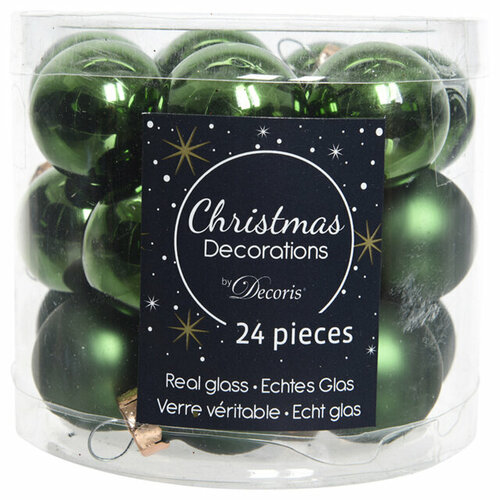 Набор ёлочных шаров 25мм 24шт стекло сосново-зелёный / новогоднее украшение на ёлку, игрушка на ёлку