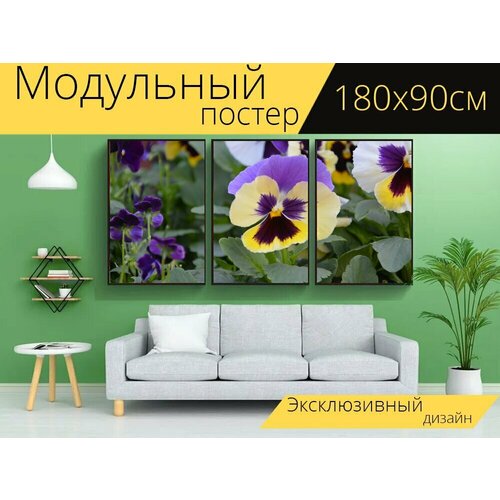 Модульный постер "Цветок, цветы, завод" 180 x 90 см. для интерьера