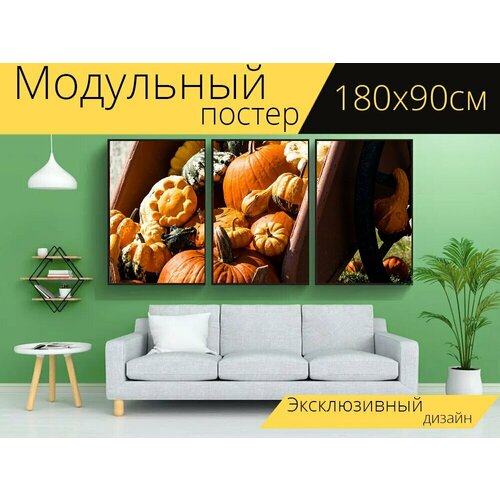 Модульный постер "Тыква, тыквы, овощи" 180 x 90 см. для интерьера