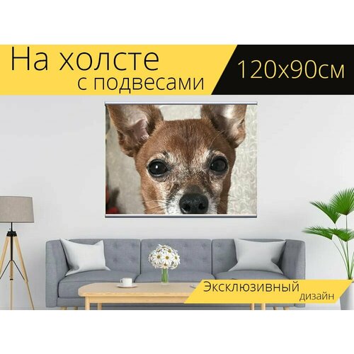 Картина на холсте "Собаки, тойтерьер, животные" с подвесами 120х90 см. для интерьера