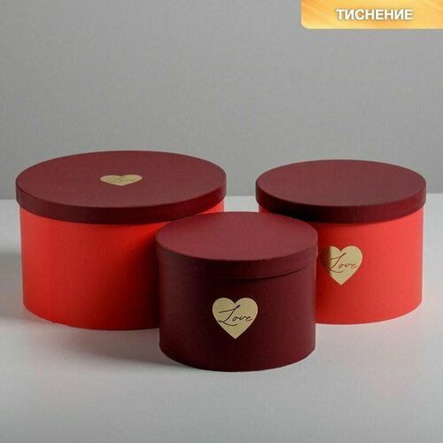 Набор шляпных коробок для цветов 3 в 1, упаковка подарочная, «Красный», 18 х 13 см - 25 х 15 см (комплект из 2 шт)
