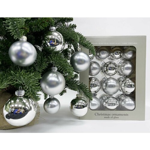 Набор стеклянных шаров магия оттенка - серебряная сказка, серебряные, глянцевые и матовые, 5-7 см, 26 шт, Triumph Tree 1028689/86453