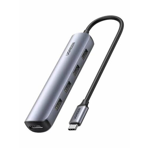 Адаптер UGREEN CM417 (20197) USB-C to 4*USB 3.0+HDMI Adapter серый