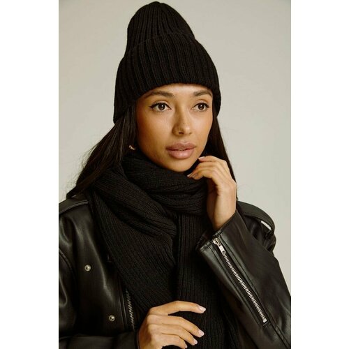 Комплект бини EDGE Шапка и шарф женские комплект из шерсти мериноса, черный, размер OneSize, черный