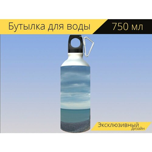 Бутылка фляга для воды "Порт, маяк, море" 750 мл. с карабином и принтом