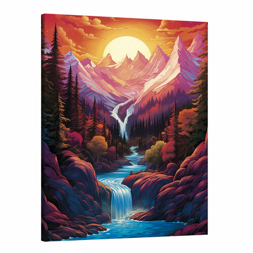 Интерьерная картина 50х70 "Горы и река: гармония элементов"