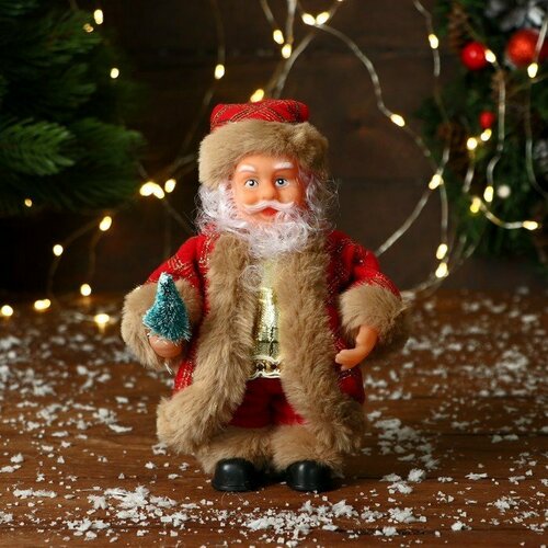 Дед Мороз "В узорчатой шубке с ёлочкой" 19 см, коричнево-красный (комплект из 3 шт)