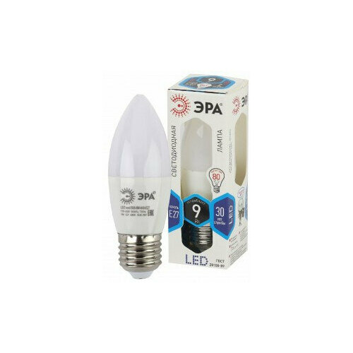 Светодиодная LED лампа ЭРА стандарт свеча B35 E27 9W(720lm) 4000K 4K 110x37 B35-9w-840-E27 6719 (упаковка 18 штук)