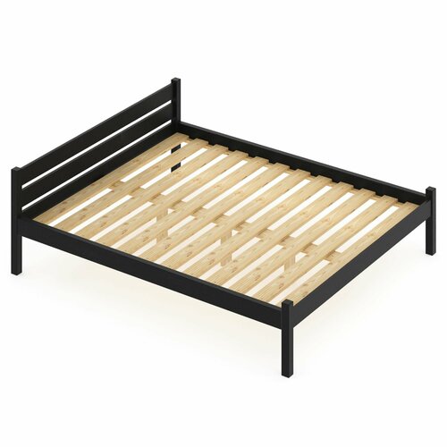 Кровать двуспальная Классика из массива сосны с реечным основанием, 190х150 см (габариты 200х160), цвет черного оникса