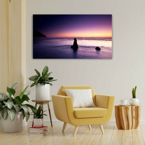 Картина на холсте 60x110 LinxOne "Небо ночь пляж закат вечер" интерьерная для дома / на стену / на кухню / с подрамником