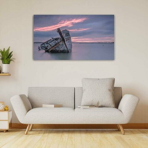 Картина на холсте 60x110 LinxOne "Море корабль закат" интерьерная для дома / на стену / на кухню / с подрамником