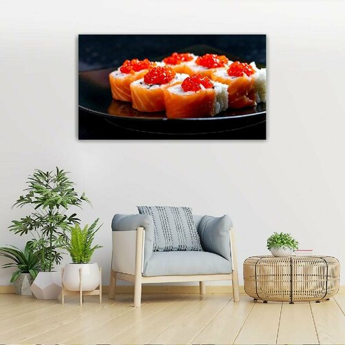 Картина на холсте 60x110 LinxOne "Роллы с красной икрой и" интерьерная для дома / на стену / на кухню / с подрамником